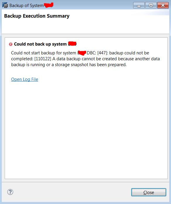 A Data Backup Cannot Be Created Because Another Data Backup Is Running Hana